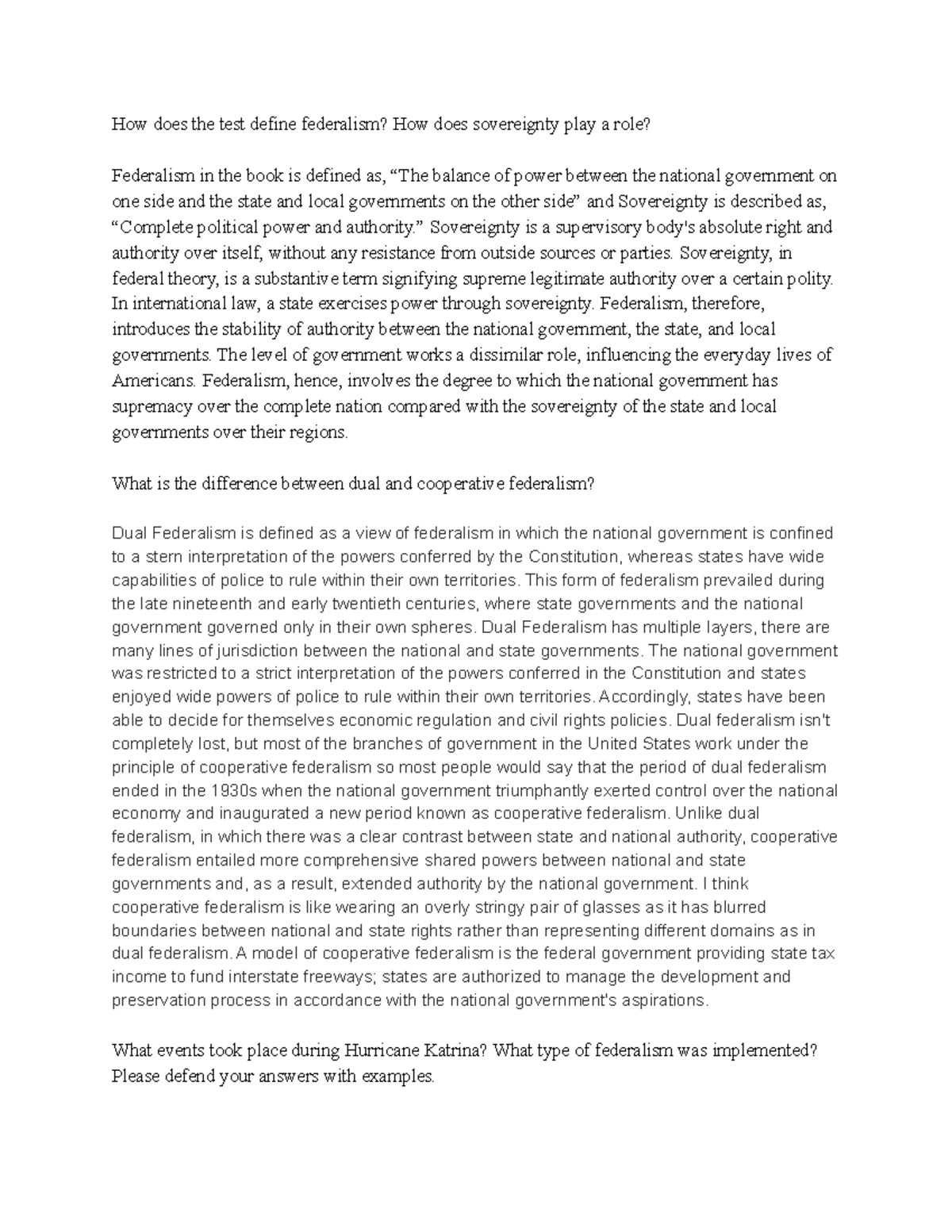 How does the test define federalism How does sovereignty play a role ...