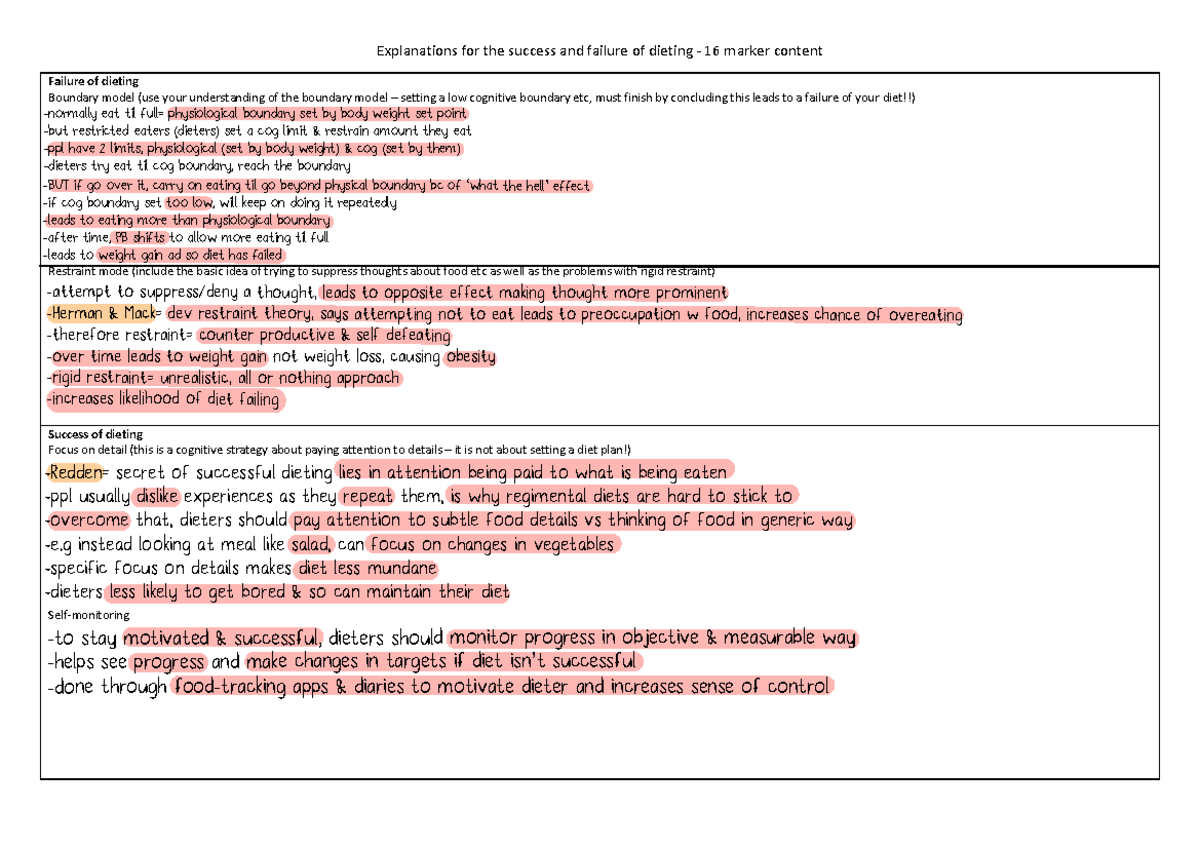 10. Expl for success - failure of dieting - Explanations for the ...