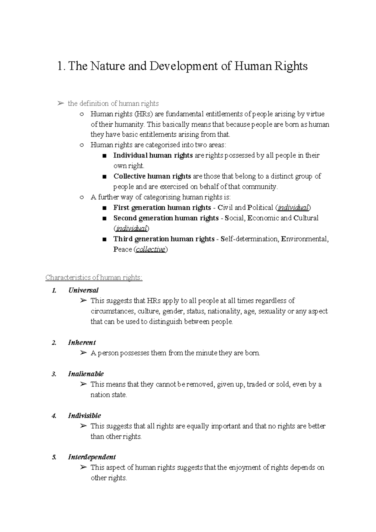 Legal Studies - HSC Human Rights Notes - 1. The Nature and Development ...