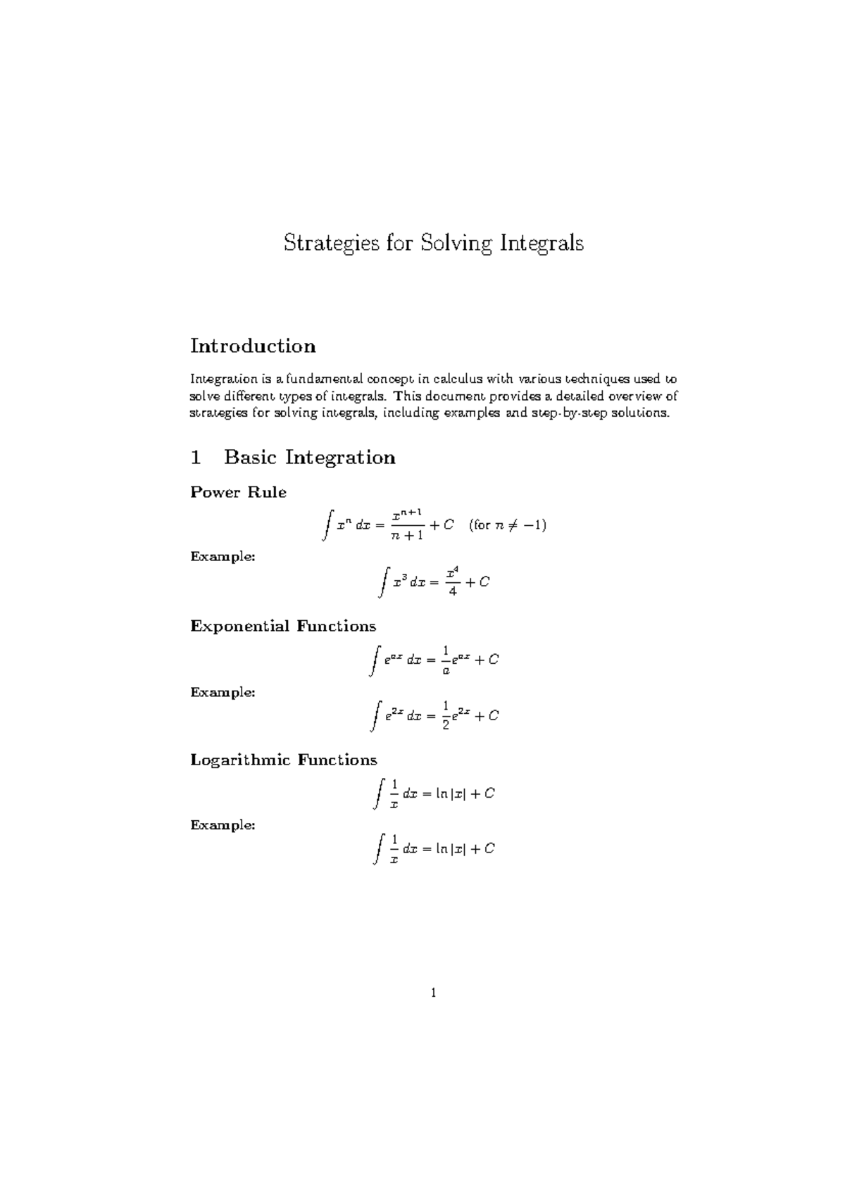 Integration Cheatsheet - Strategies for Solving Integrals Introduction ...