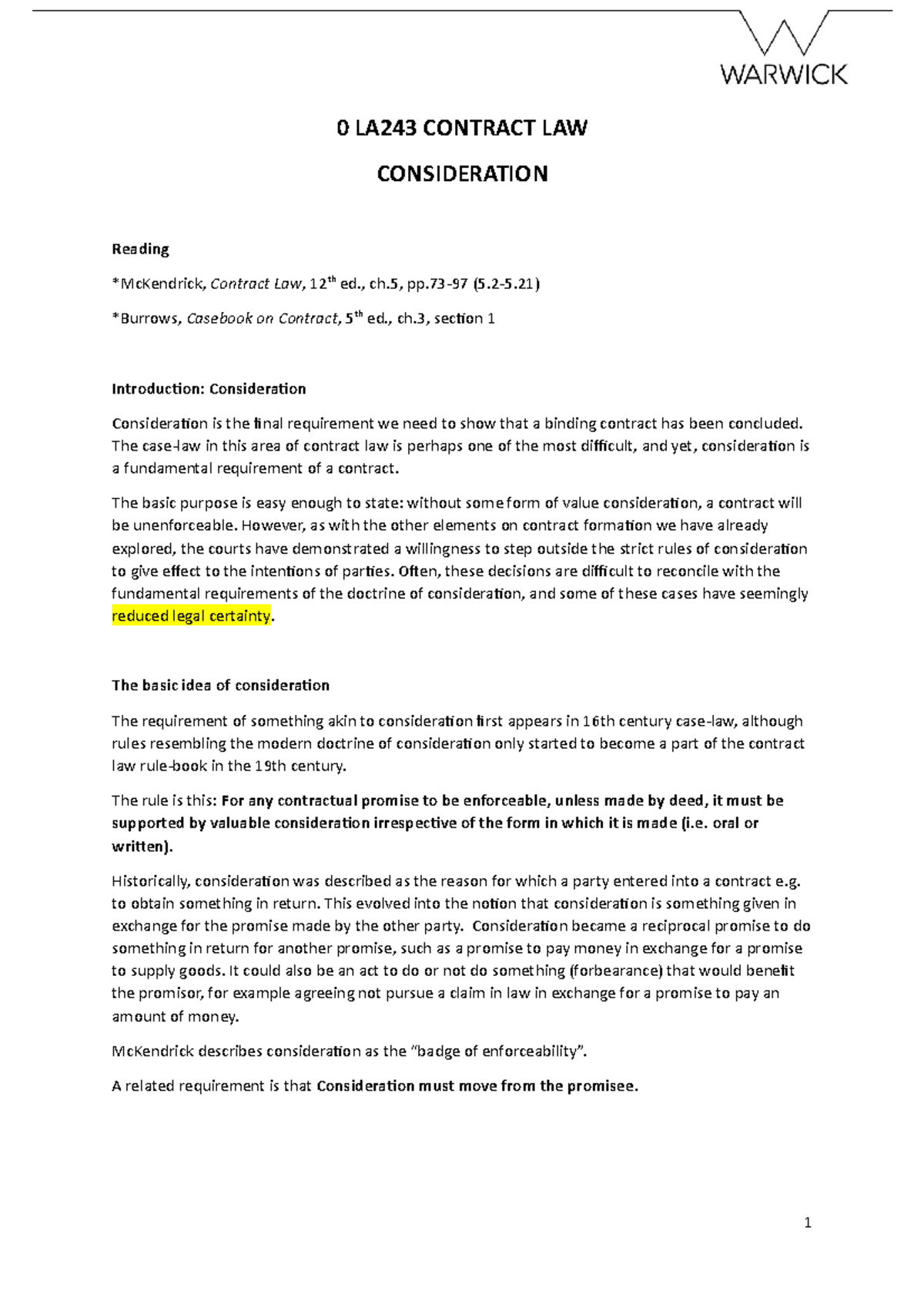 4-Consideration - Provided by Prof Christian Twigg - 0 LA243 CONTRACT ...