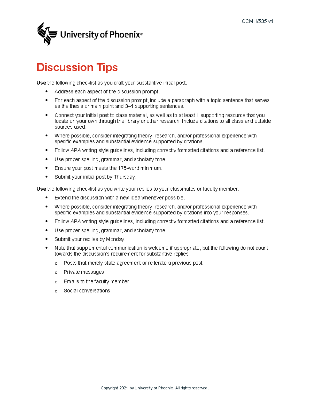 Ccmh535 v4 discussion tips - CCMH/535 v Discussion Tips Use the ...