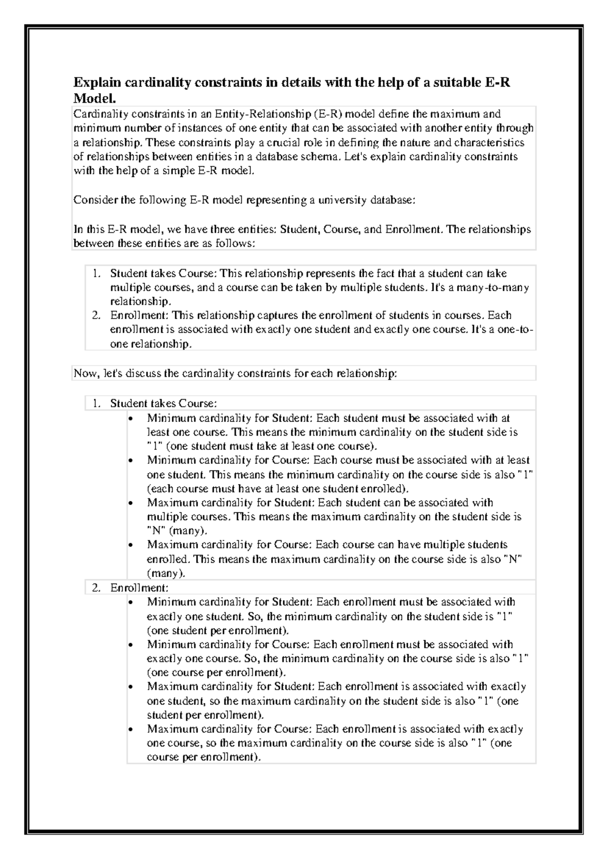 DBMS notes - Explain cardinality constraints in details with the help ...