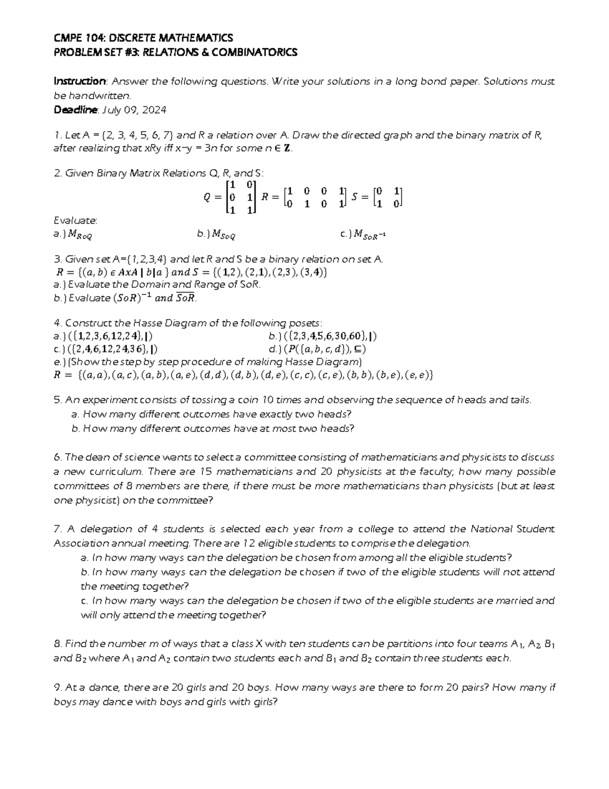 Act3 Relations Combinatorics Discrete Mathematics Cmpe 104 Discrete