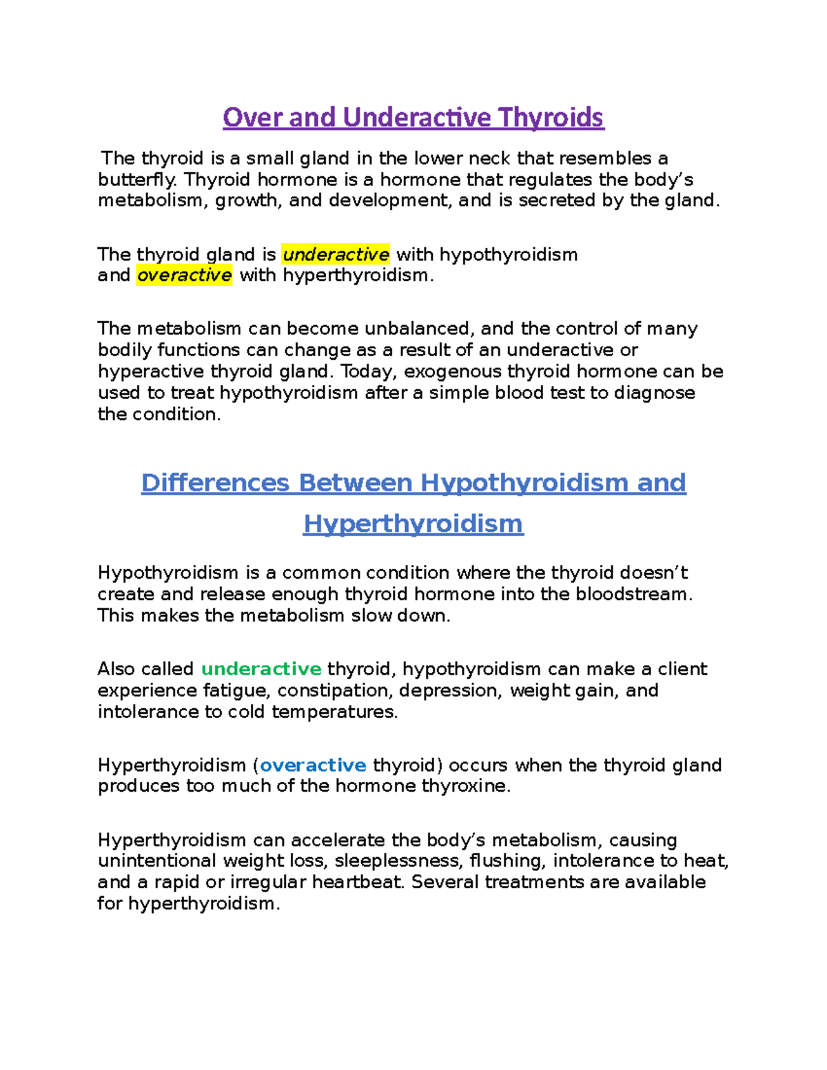 Over and Underactive Thyroids Lecture - Over and Underactive Thyroids ...