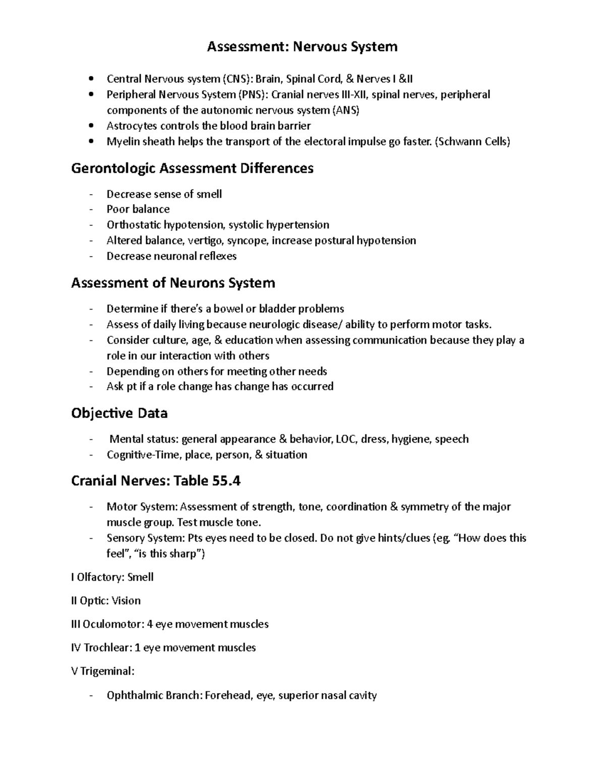 Assessment Nervous System-55 - Central Nervous system (CNS): Brain ...