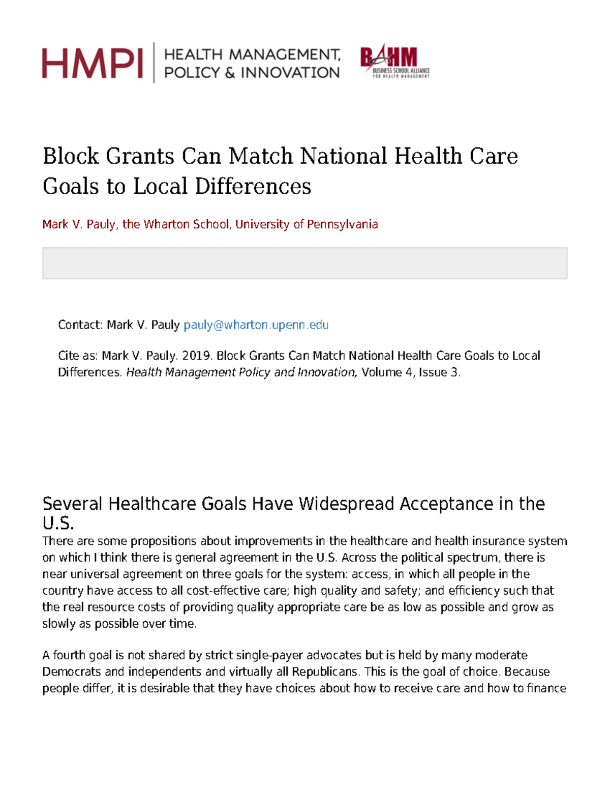 Pauly (2019 HMPI) Block grants for reform - %ORFN *UDQWV &DQ 0DWFK ...