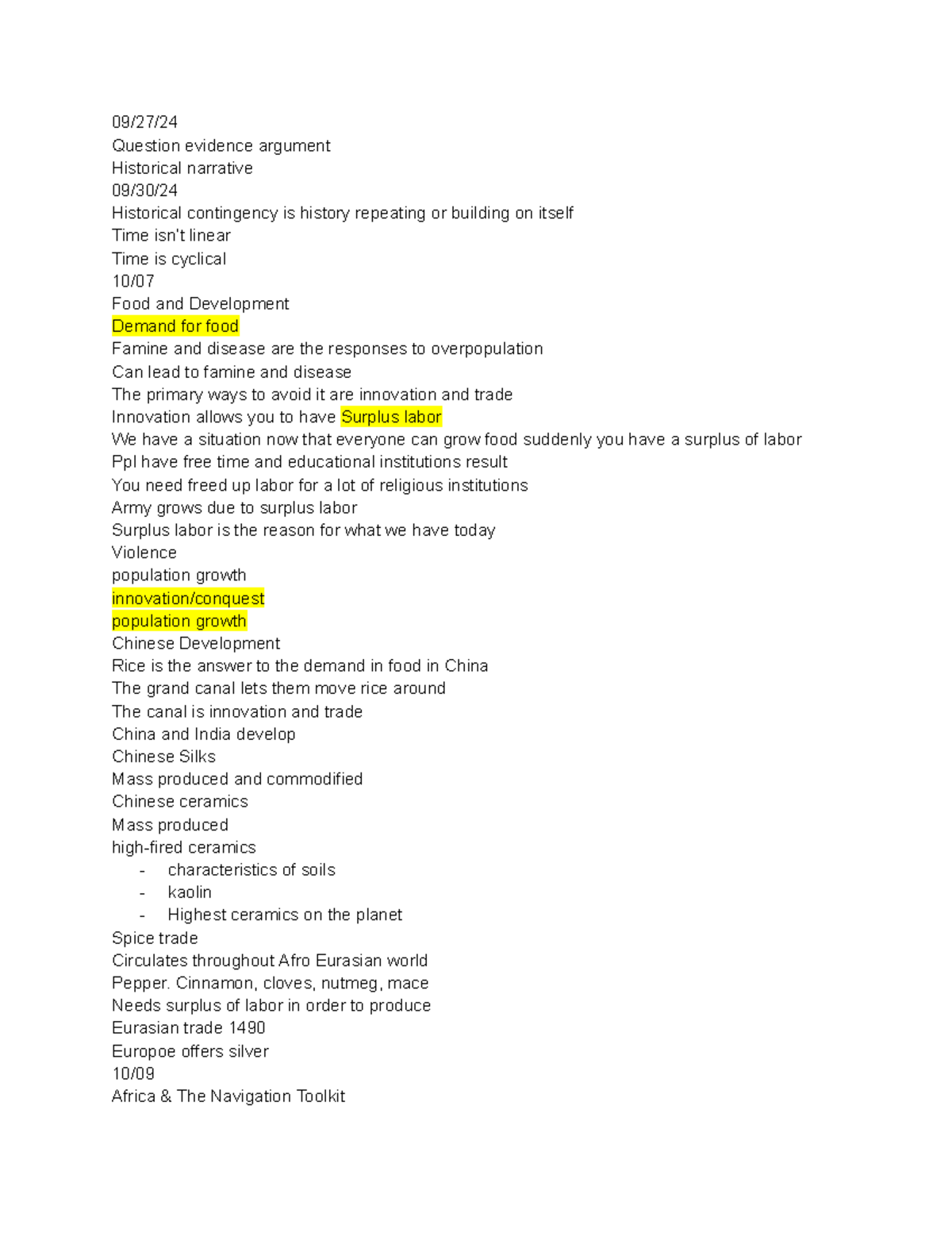 World history - Lecture notes - 09/27/ Question evidence argument ...