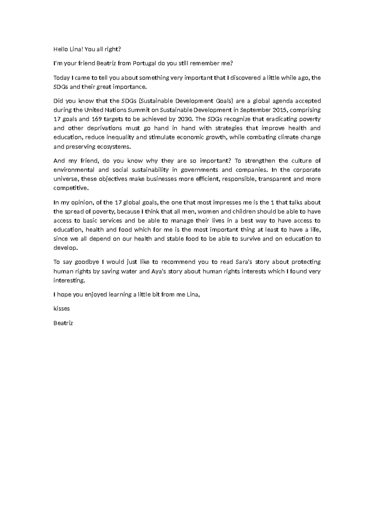 Ing4 - fcere - Hello Lina! You all right? I'm your friend Beatriz from ...