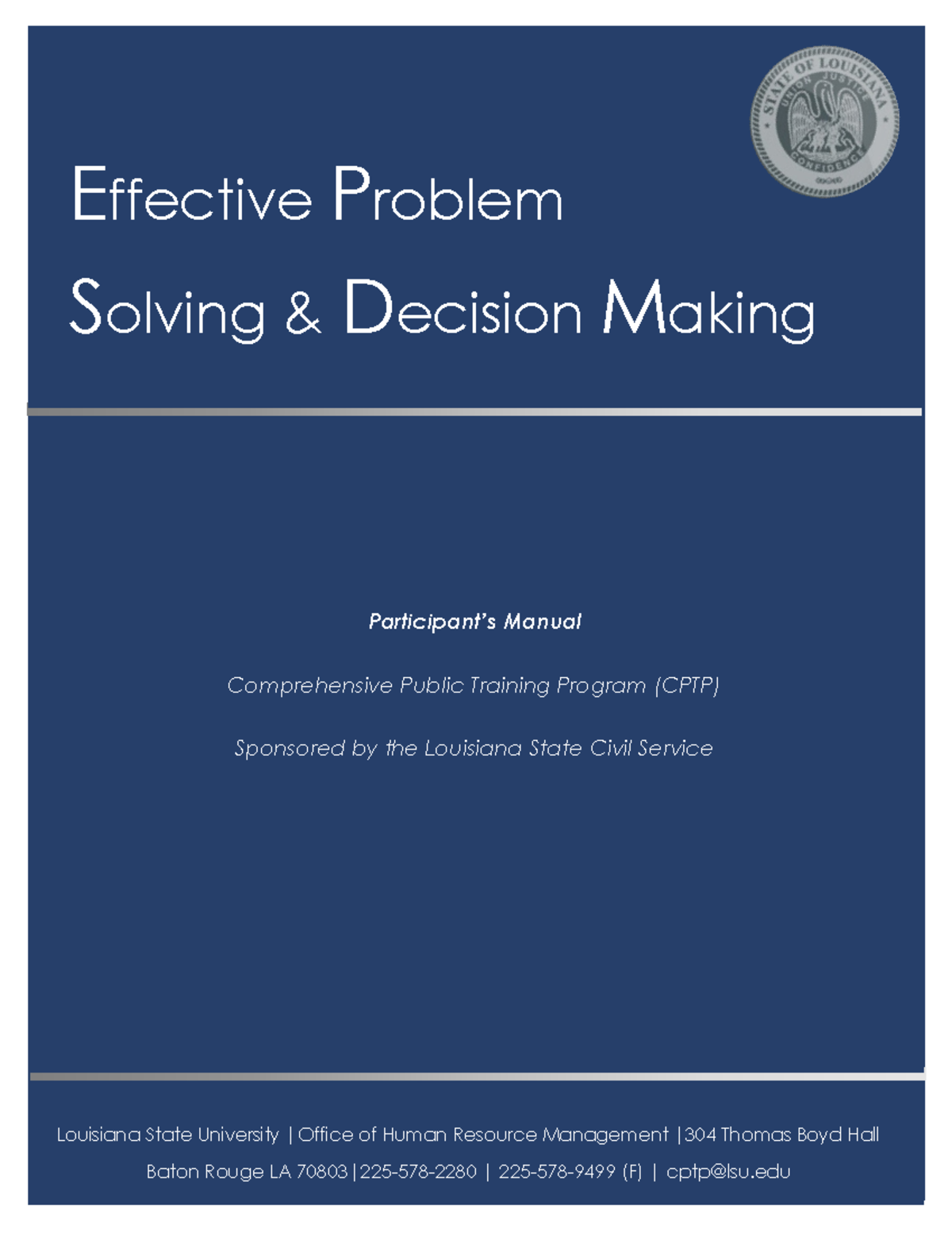 Effective Problem Solving - Participant’s Manual Comprehensive Public Training Program (CPTP ...