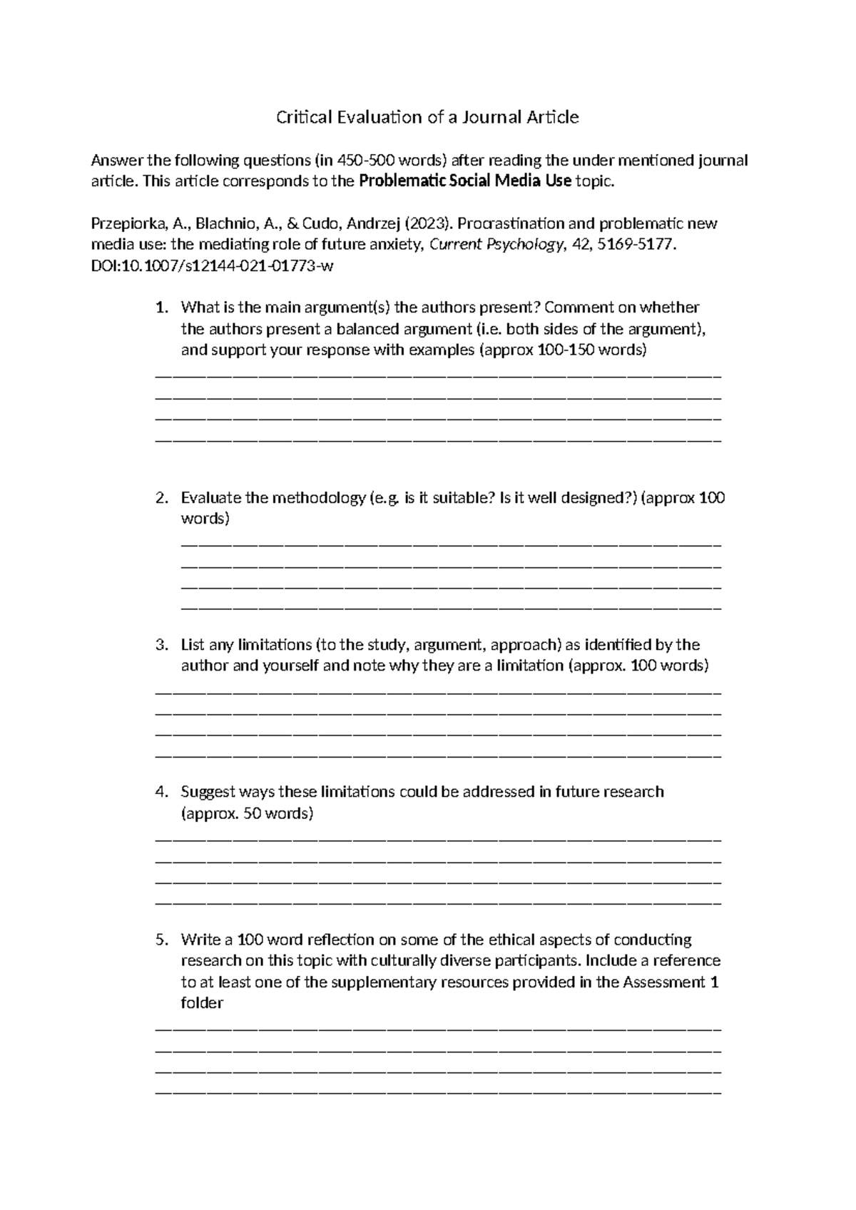 Template Critical Review Problematic New Media Use topic - Critical ...