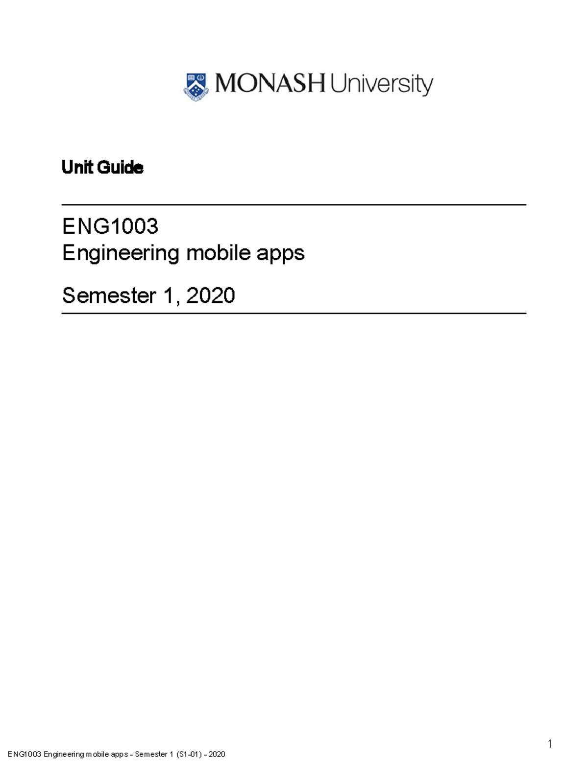 ENG1003 Syllabus - 1 Unit Guide ENG Engineering mobile apps Semester 1 ...