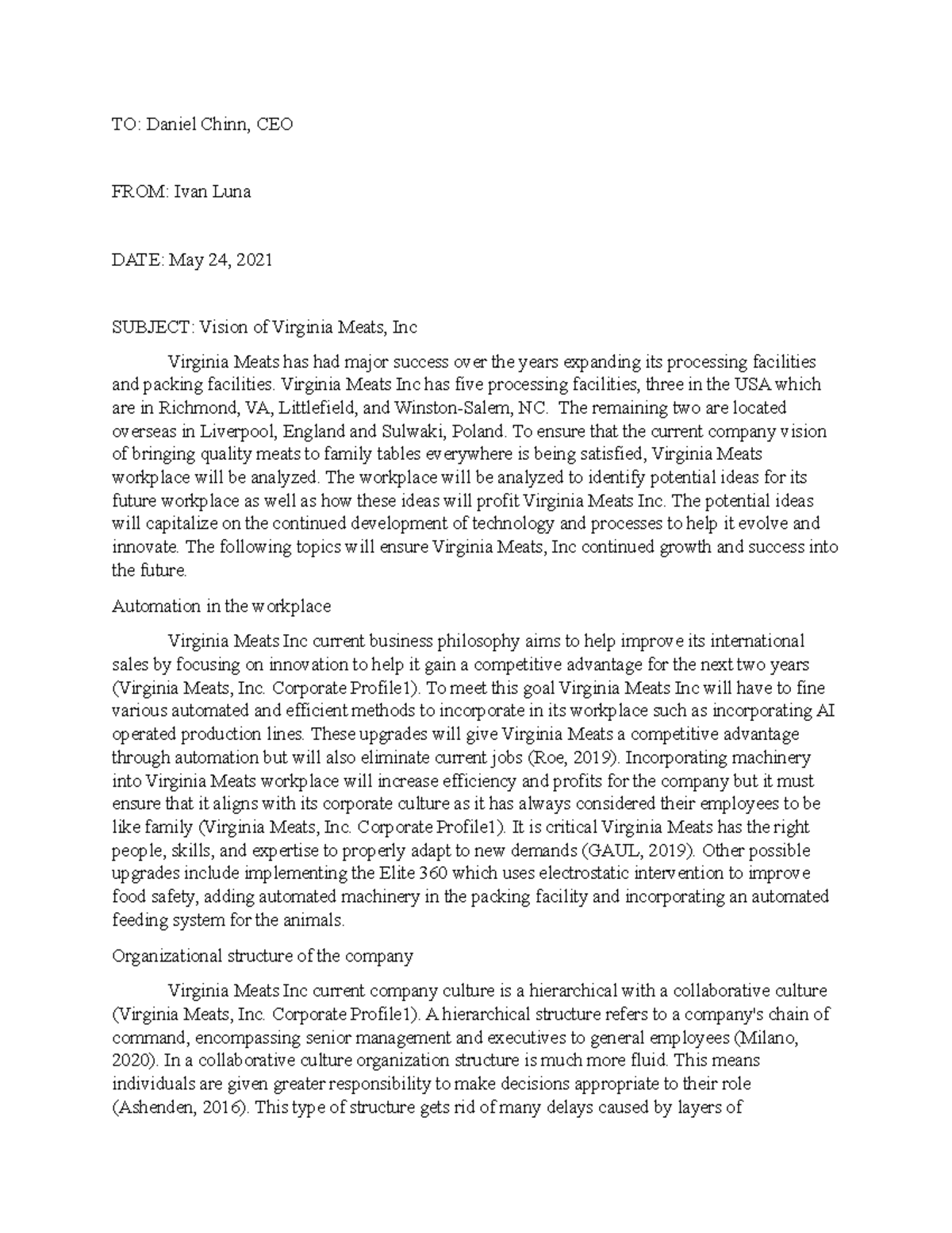 Ivan Final Memo copy - TO: Daniel Chinn, CEO FROM: Ivan Luna DATE: May ...