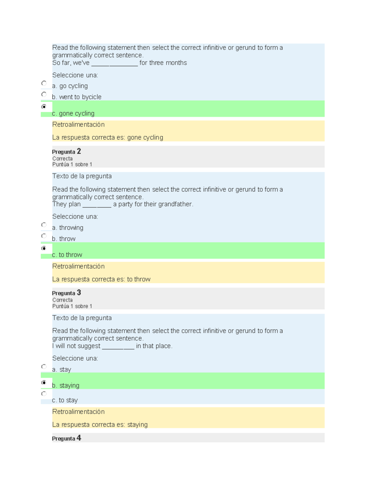 Assignment 7 Questionnaire U4 - Read the following statement then select the correct infinitive ...