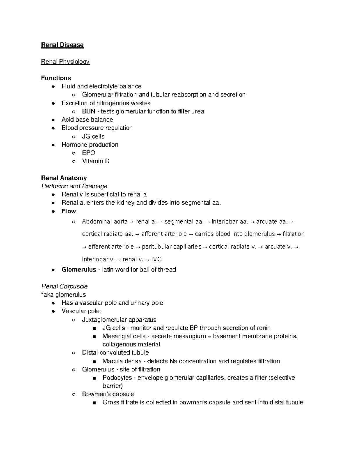 Lecture 9 Renal Disease - Renal Disease Renal Physiology Functions ...