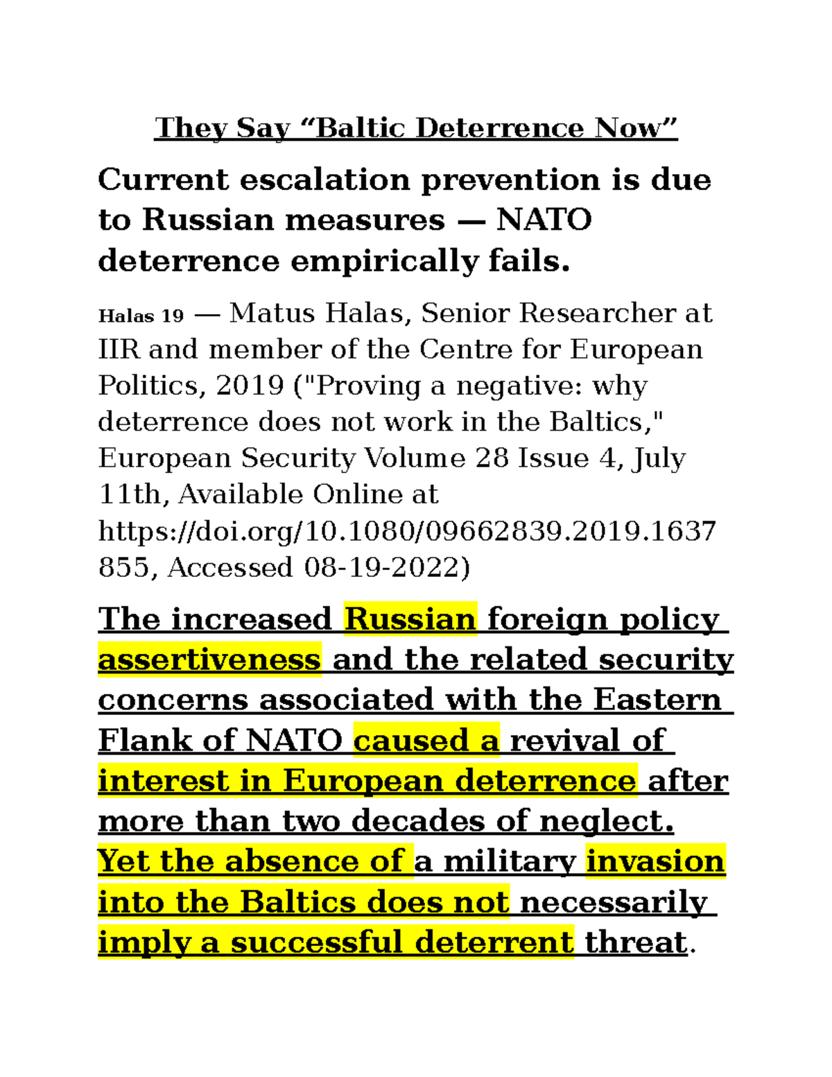 1NR — Round 2 vs Johns Creek CD - They Say “Baltic Deterrence Now ...