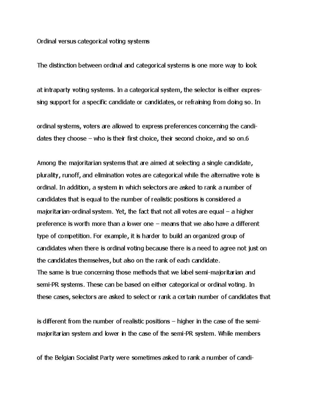 POLITICAL SCIENCE - Ordinal versus categorical voting systems The ...