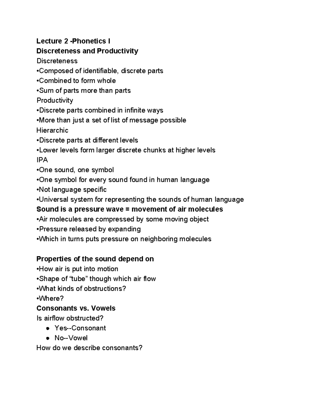 Linguistics 111-Lecure 2 - Lecture 2 -Phonetics I Discreteness and ...