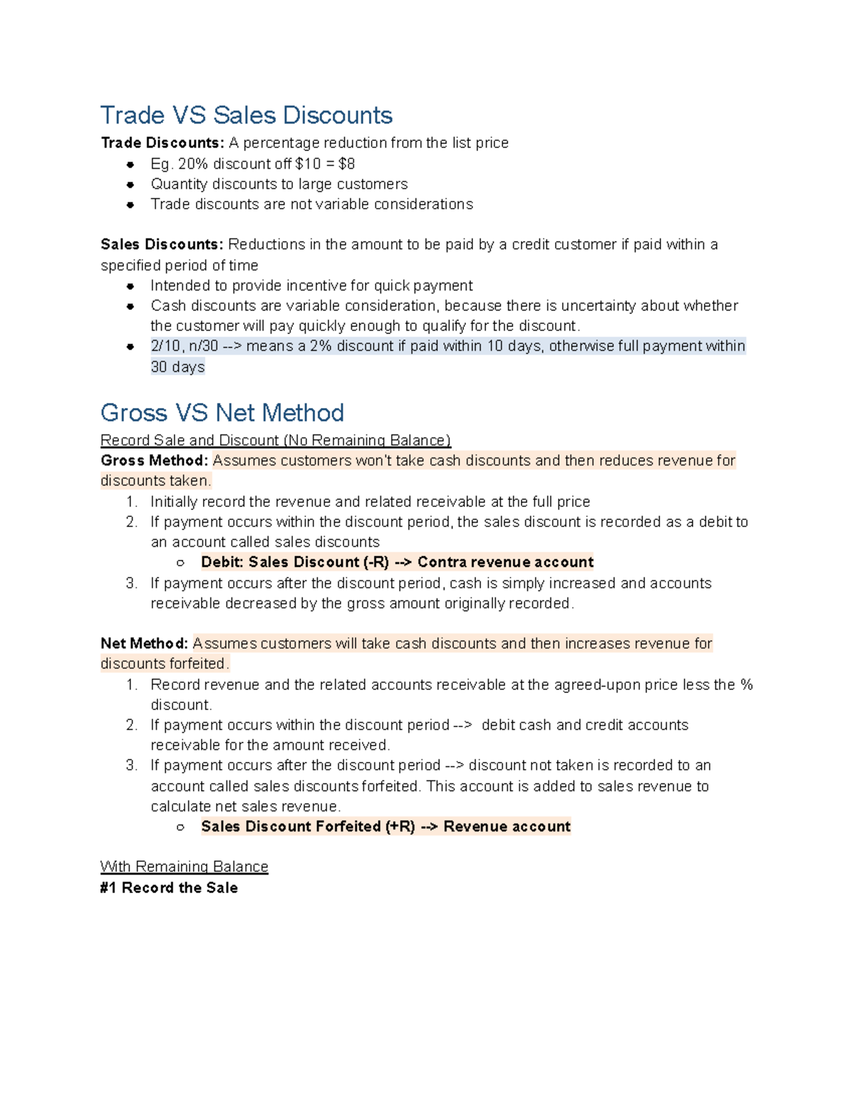 Chapter 7 - Account Receivables - Trade VS Sales Discounts Trade ...
