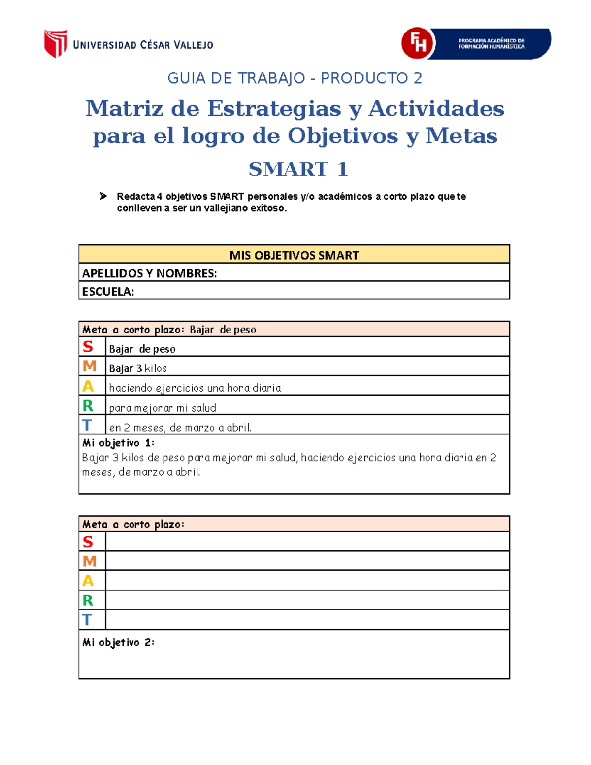 2° Matriz Smart - lee - GUIA DE TRABAJO - PRODUCTO 2 Matriz de ...