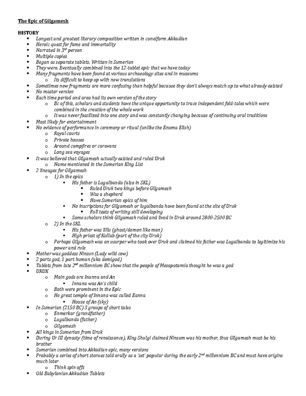 Lecture 6 The Epic of Gilgamesh: CLAA06H3 with Tracy Spurrier - The ...