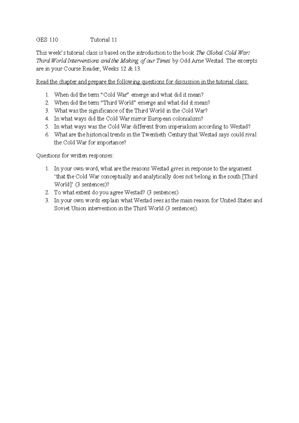 GES 110 Tutorial 11 Discussion and Response Questions - GES 110 ...