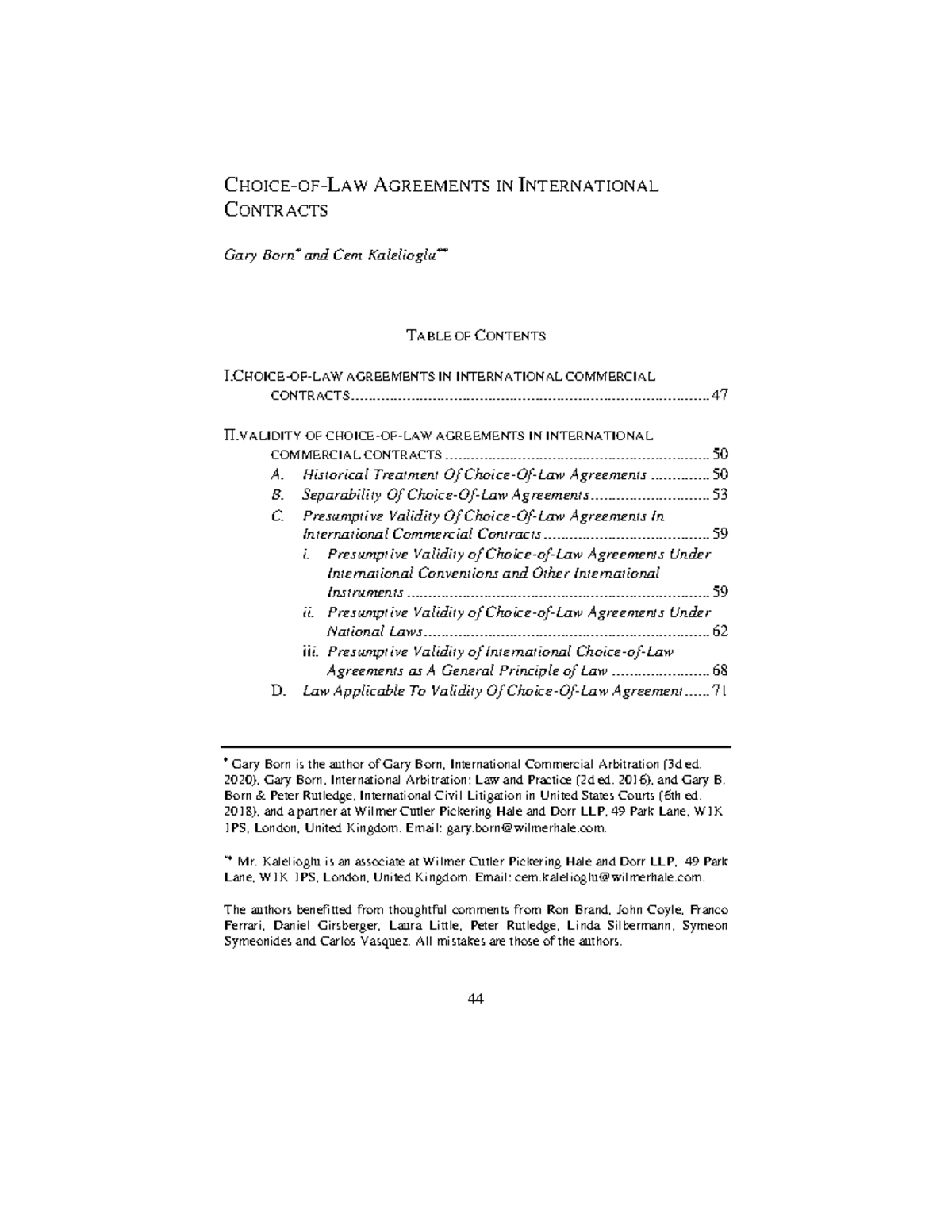 20211217 Choice of Law Agreements in International Contracts - 44 ...