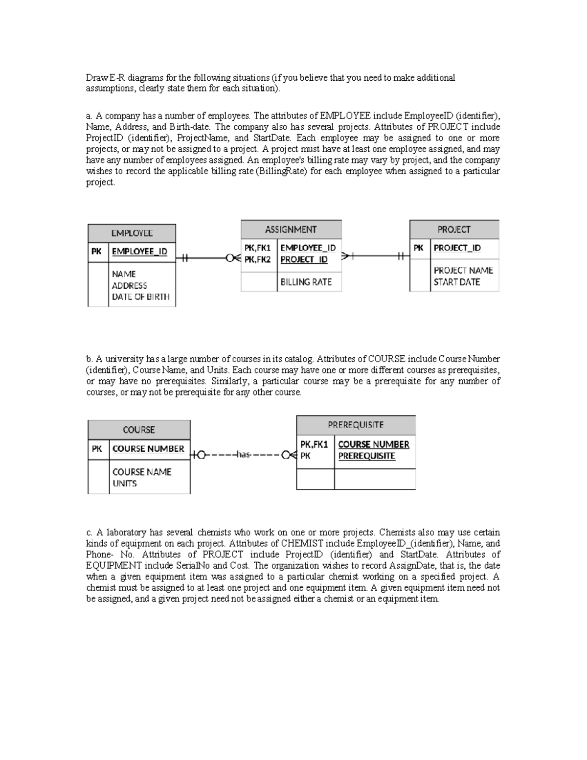 Solution for ERD examples - Draw E-R diagrams for the following situations (if you believe that ...