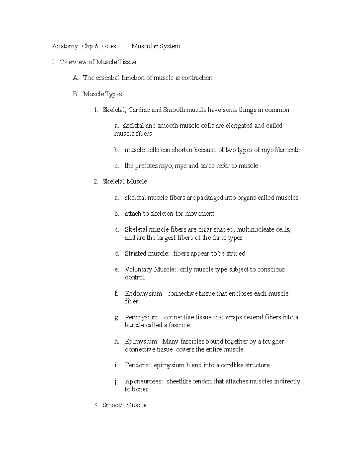 Anatomy Chp 6 Notes Muscular System - Anatomy Chp 6 Notes Muscular ...