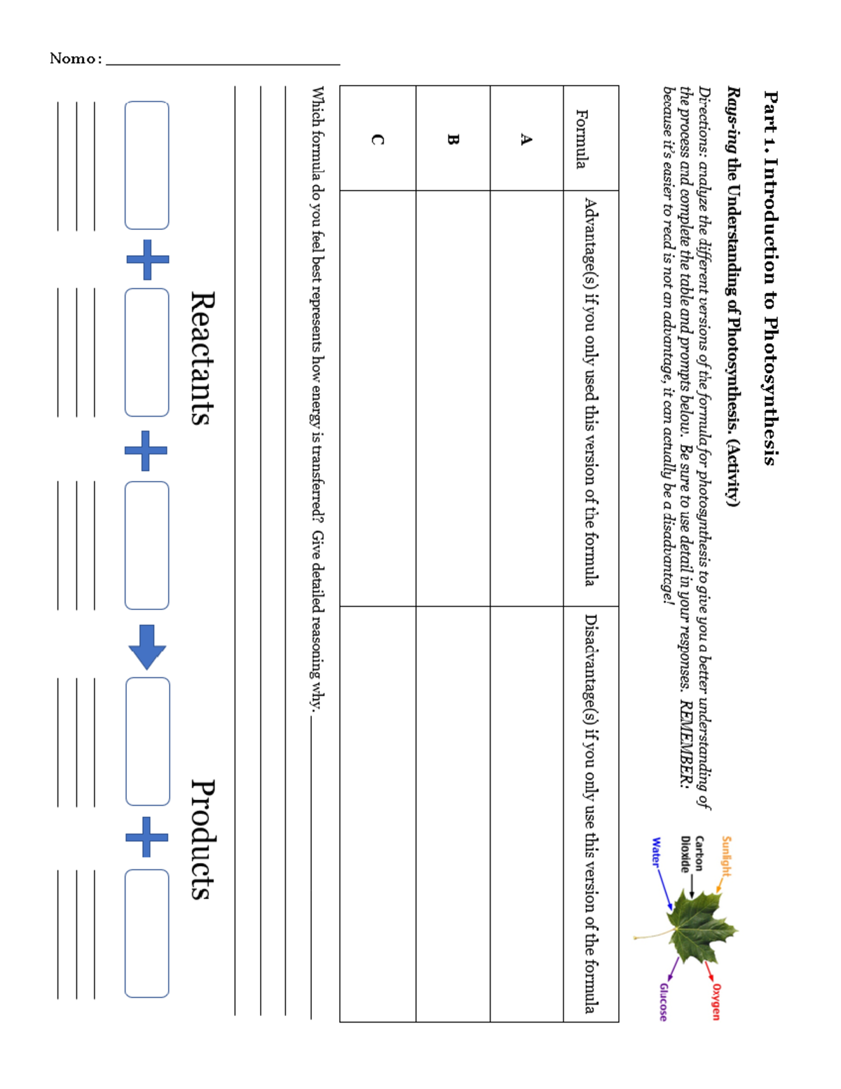 Photosynthesis structure scale worksheet - Molecular Biology - UOL ...