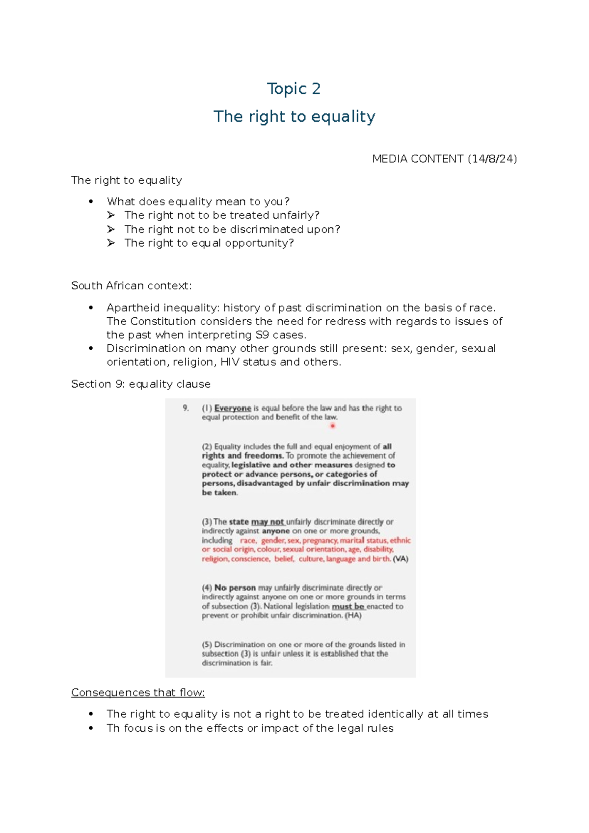 Con law BOR (topic 2) - Combination notes from in person lectures and ...