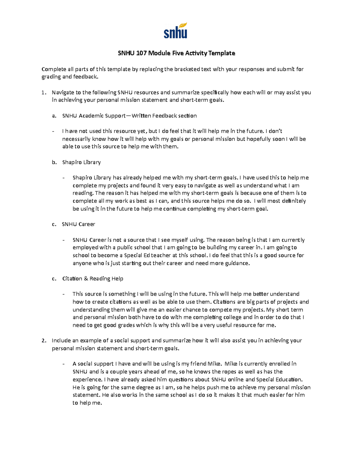 Module 5 Activity time management - SNHU107 - SNHU - Studocu