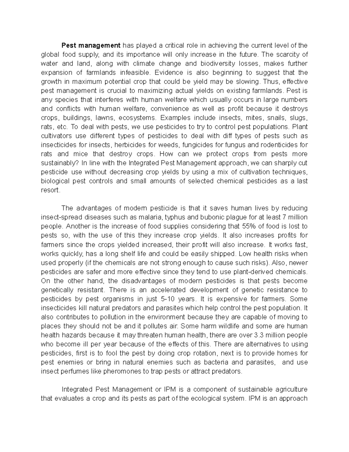 Reflective essay soil and pest management - Pest management has played ...