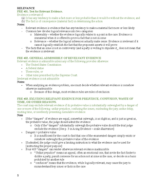 Evidence Rules Outline - Fall 2023 EVIDENCE 1. RELEVENCE A. Logical and ...