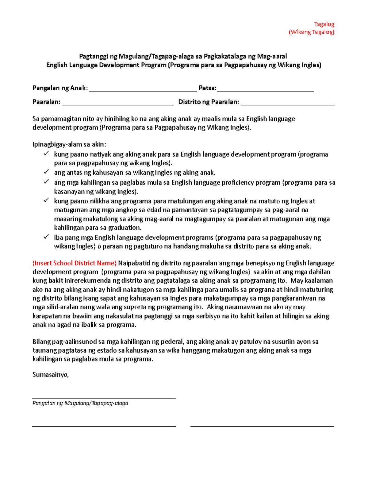 Parentwaivertemplate tagalog - Pagtanggi ng Magulang/Tagapag-alaga sa ...