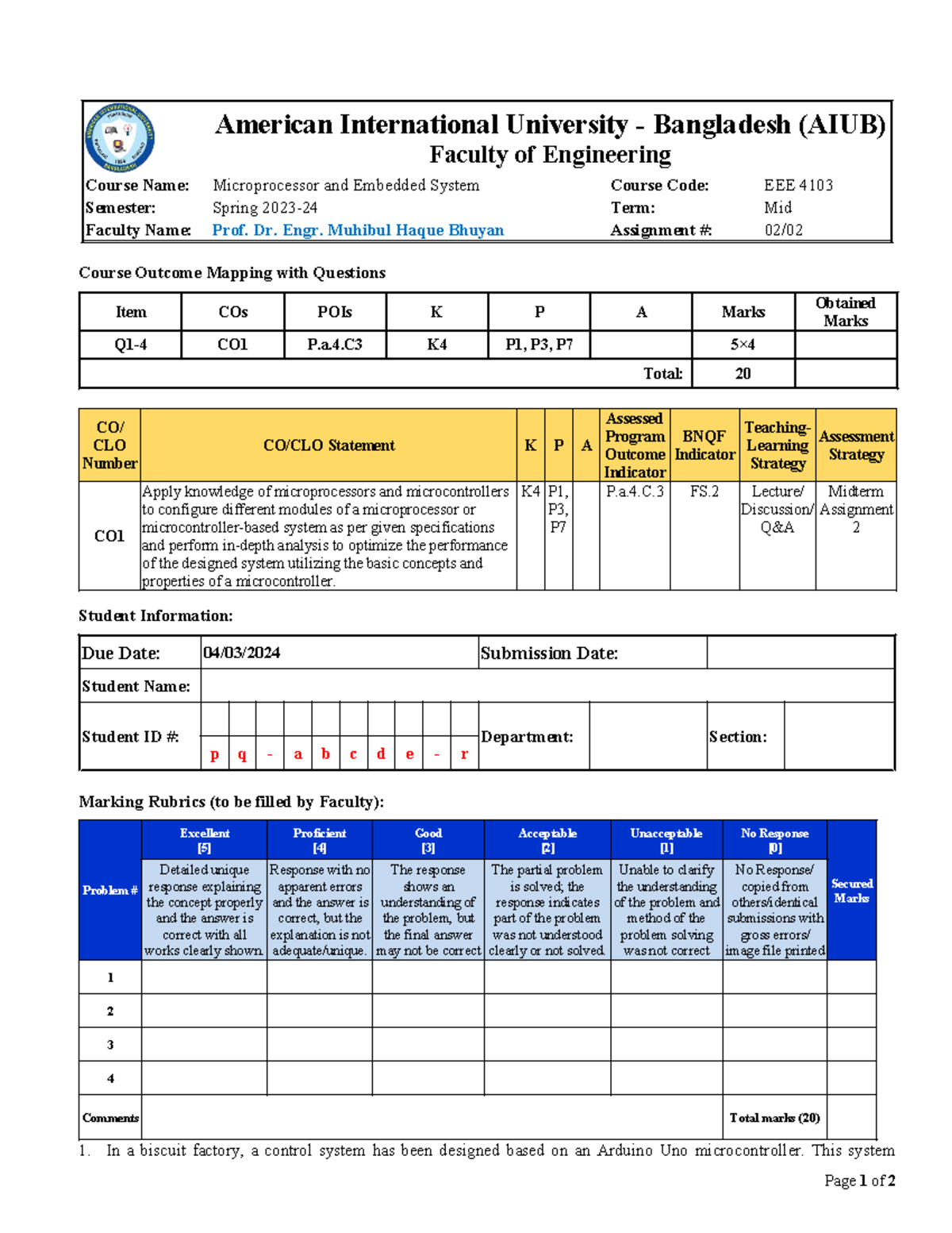 Assignment 2M MES Spring 2023-24 - American International University ...