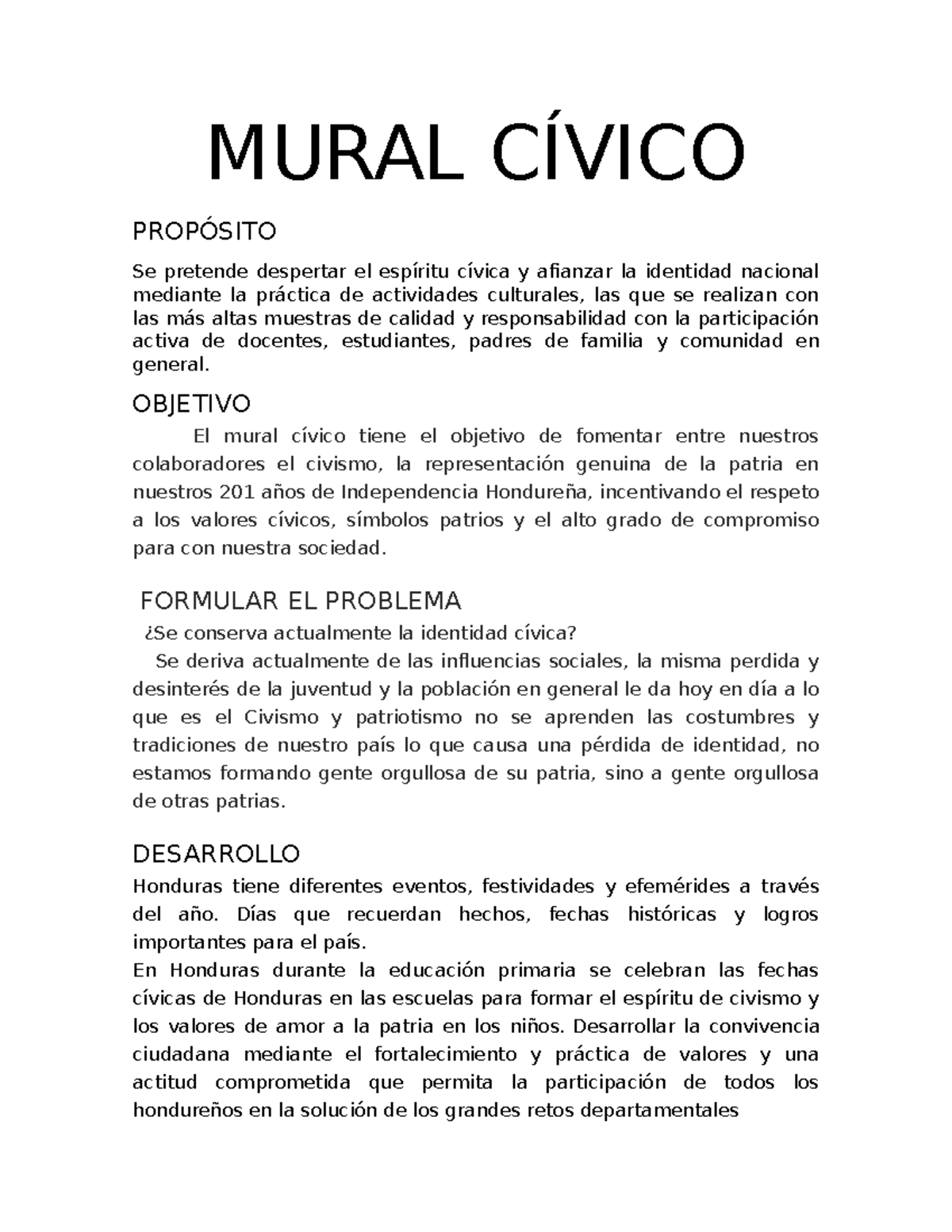 Mural Cívico - MURAL CÍVICO PROPÓSITO Se pretende despertar el espíritu ...
