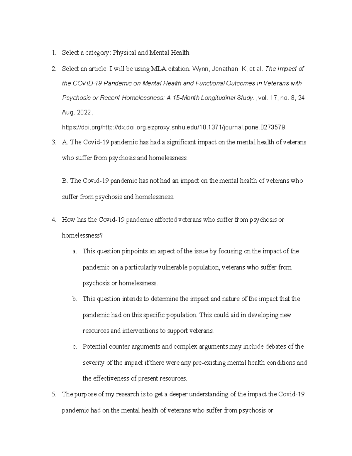 ENG 190 Module 1 Assignment - 1. Select a category: Physical and Mental ...