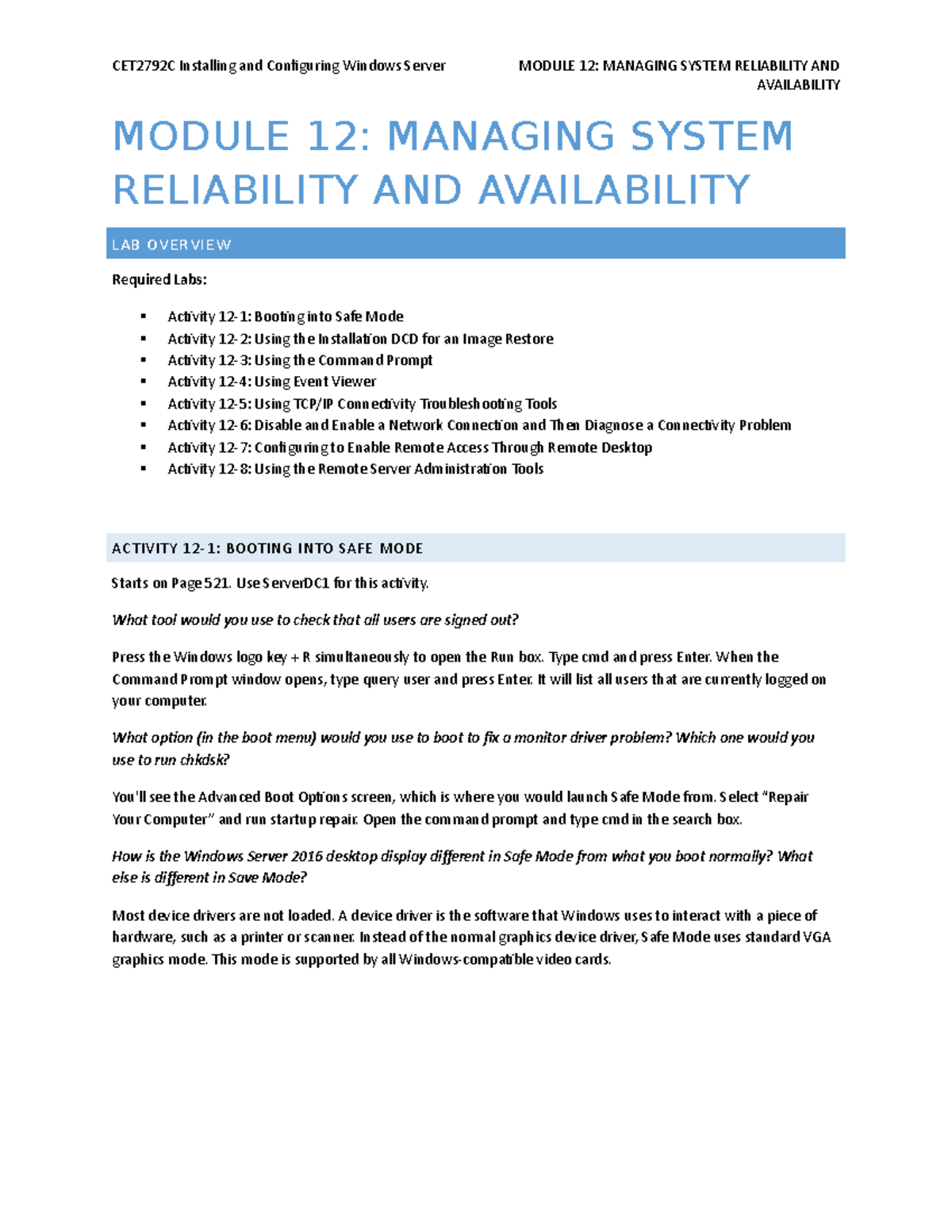 Module 12 Managing System Reliability and Availability Lab Assignment ...