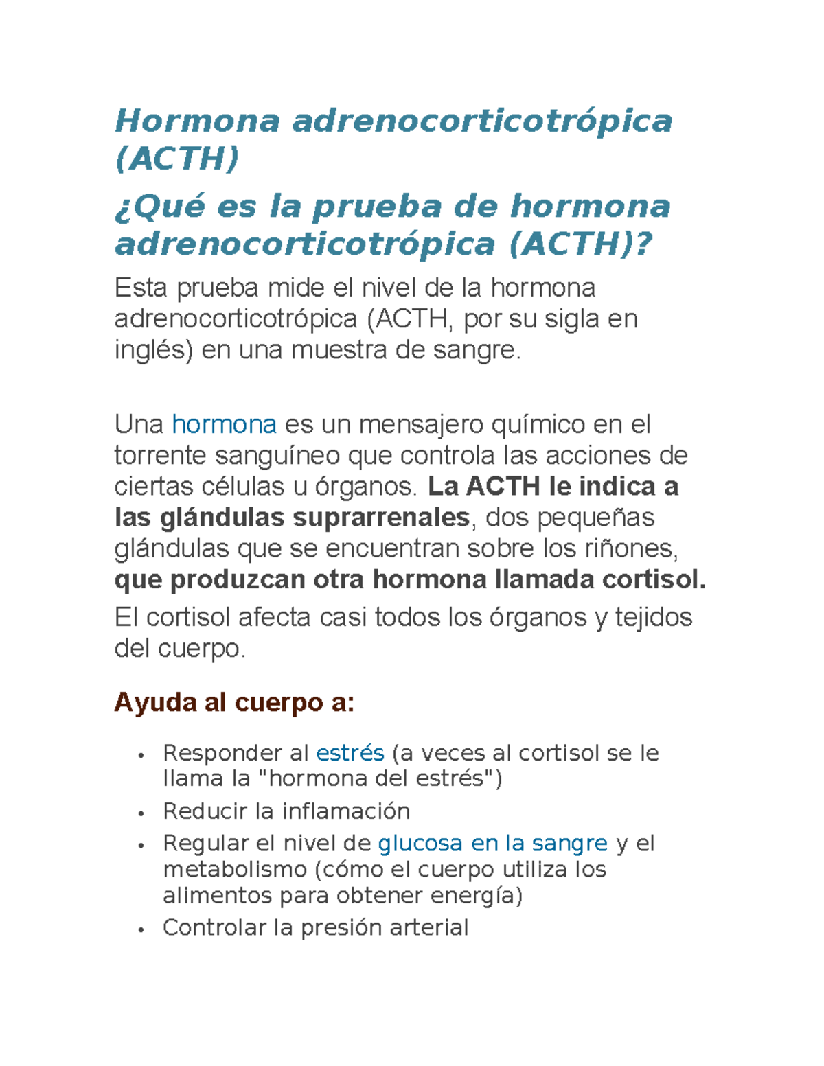 Hormona adrenocorticotrópica - Hormona adrenocorticotrópica (ACTH) ¿Qué ...