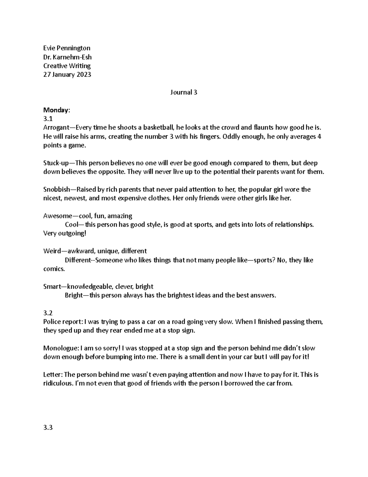 Journal 3 - week 3 - Evie Pennington Dr. Karnehm-Esh Creative Writing ...
