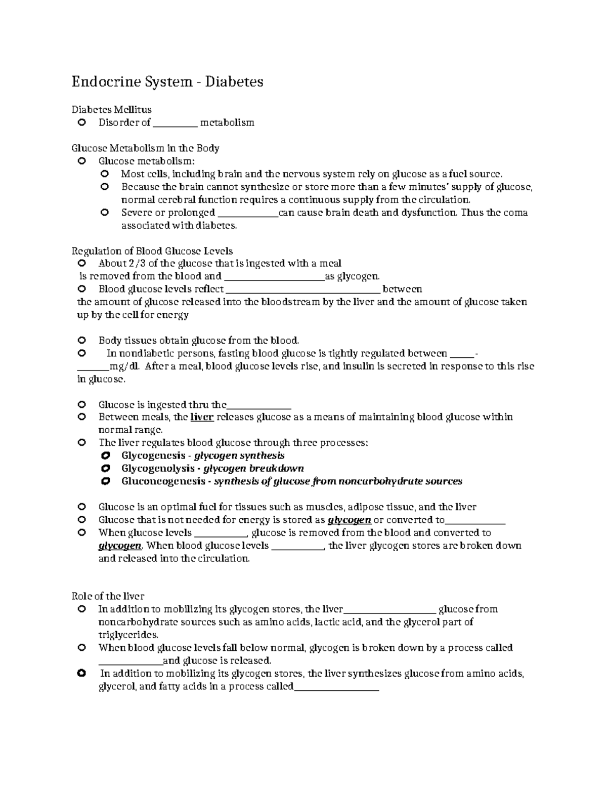 Diabetes Notes Packet - note - Endocrine System - Diabetes Diabetes ...