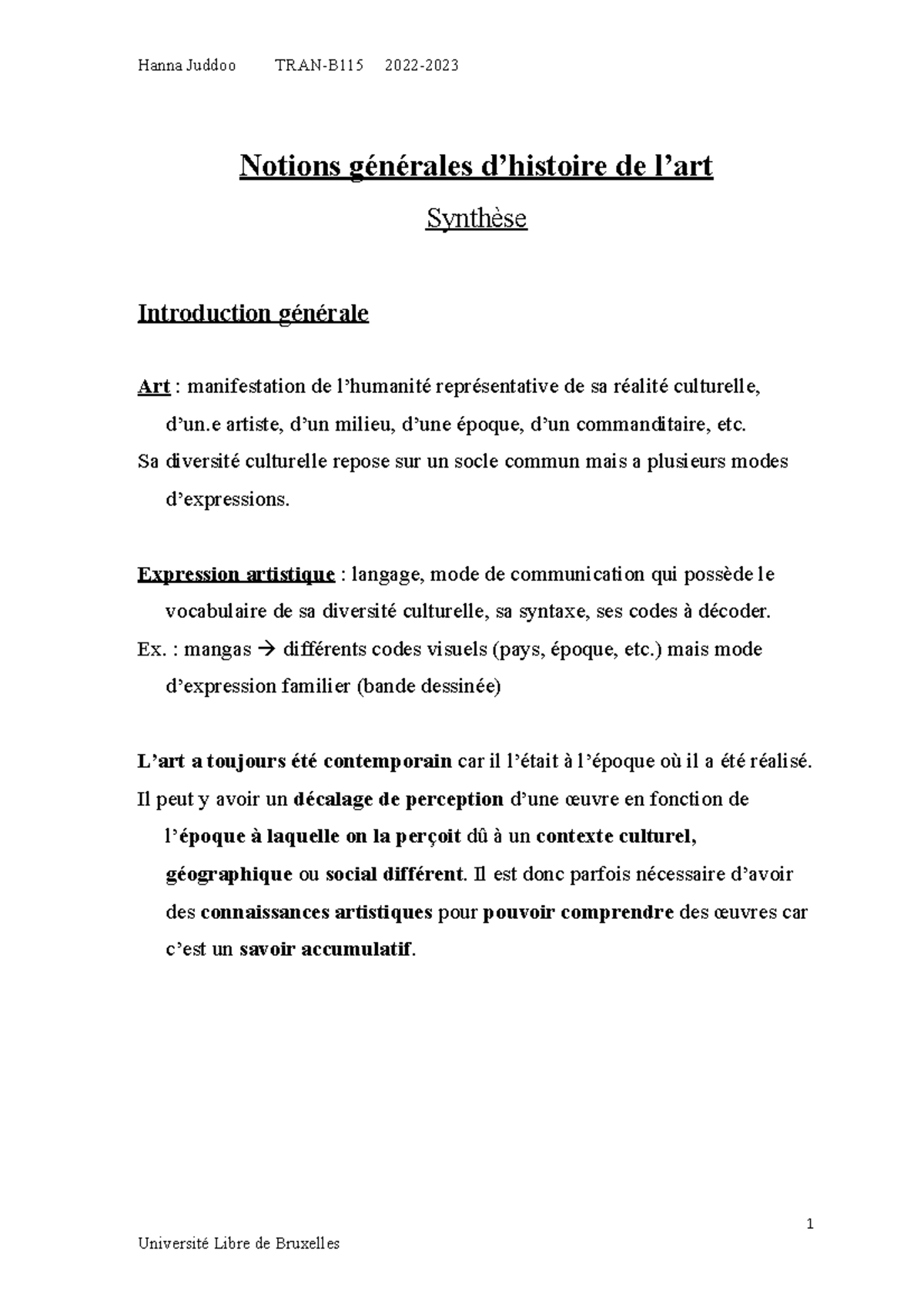 Histoire de l'art - Synthèse TRAN-B115 - Notions générales d’histoire de l’art Synthèse ...