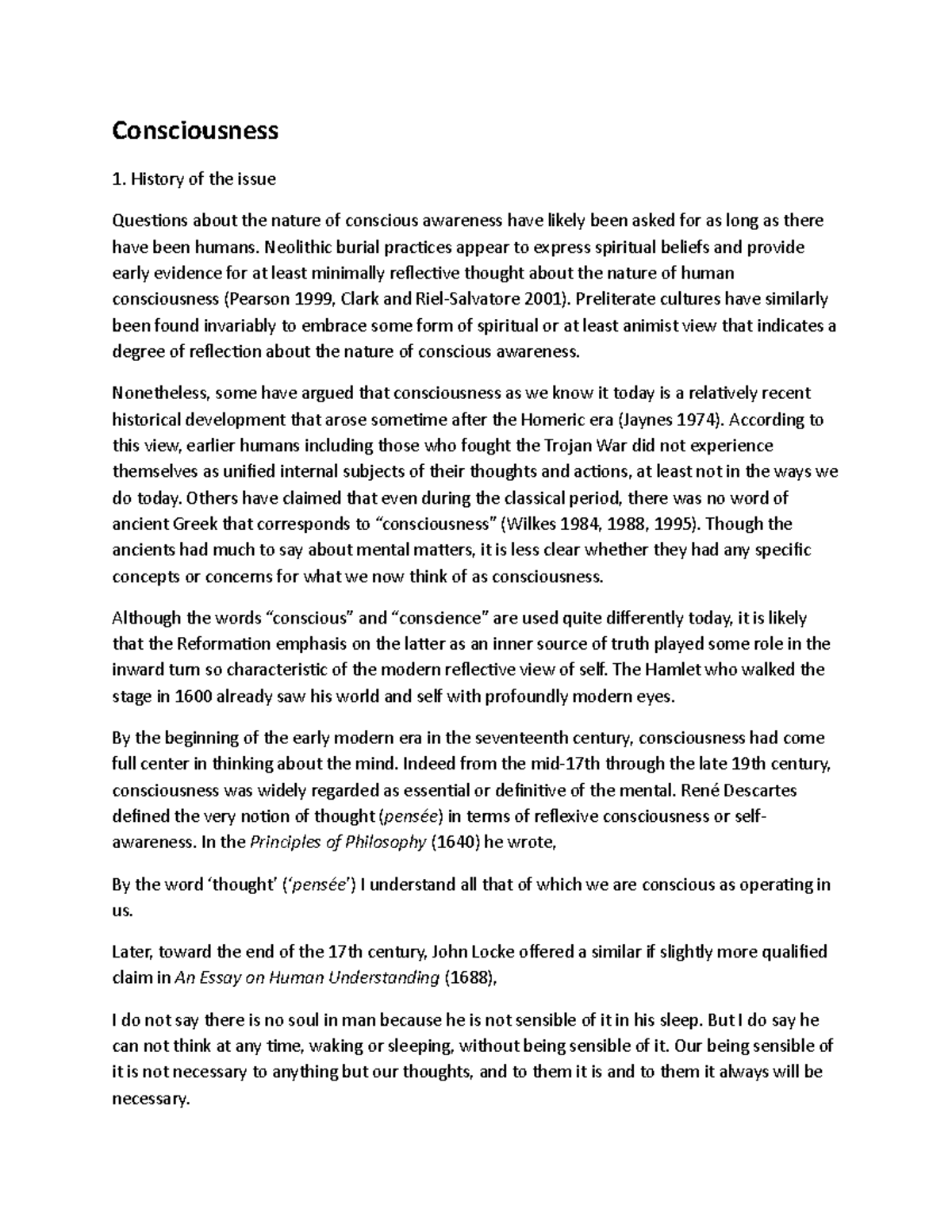 Lecture in Consciousness - Consciousness History of the issue Questions ...