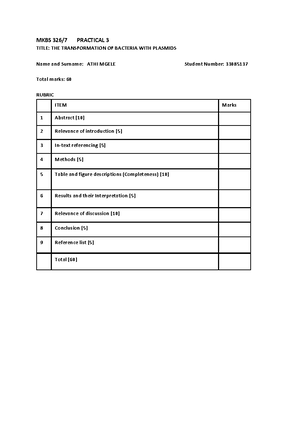 MKBS 327 Report .Prac 4 Bacteriophages - MKBS 326/7 PRAC 4 TITLE ...
