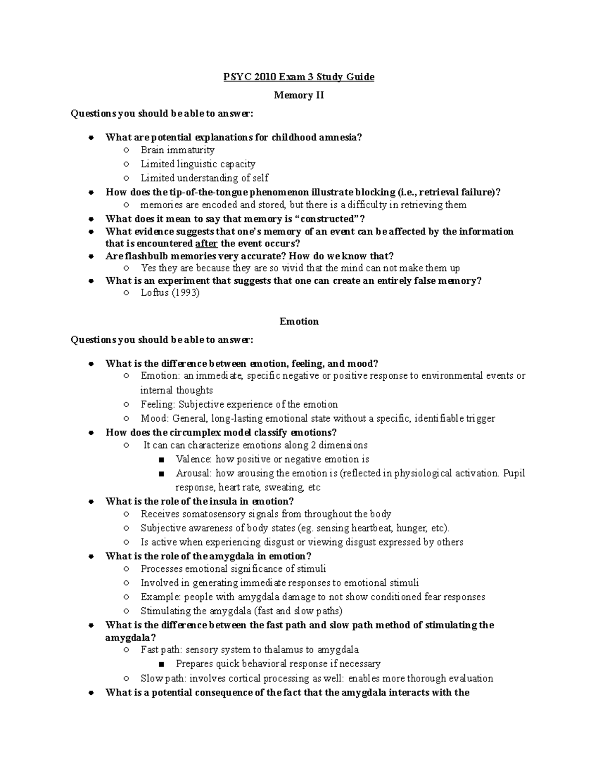 PSYC 2010 Exam 3 Study Guide-2 - PSYC 2010 Exam 3 Study Guide Memory II Questions you should be ...