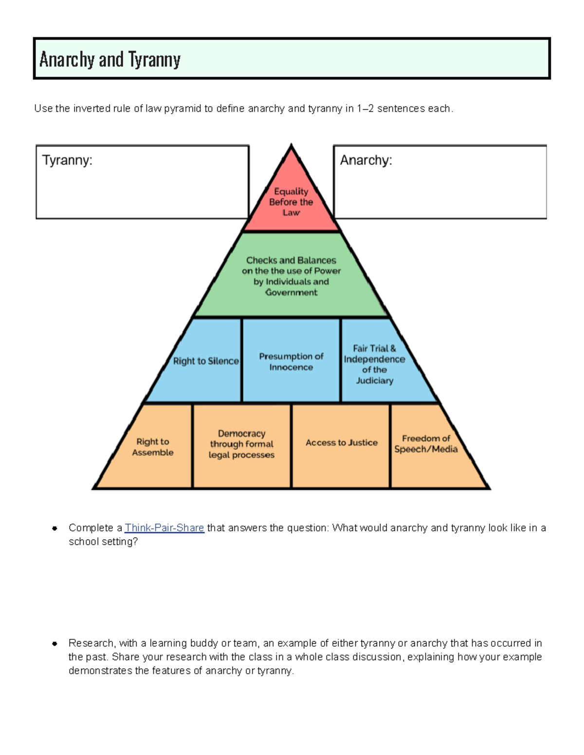 Anarchy and tyranny - Complete a Think-Pair-Share that answers the ...