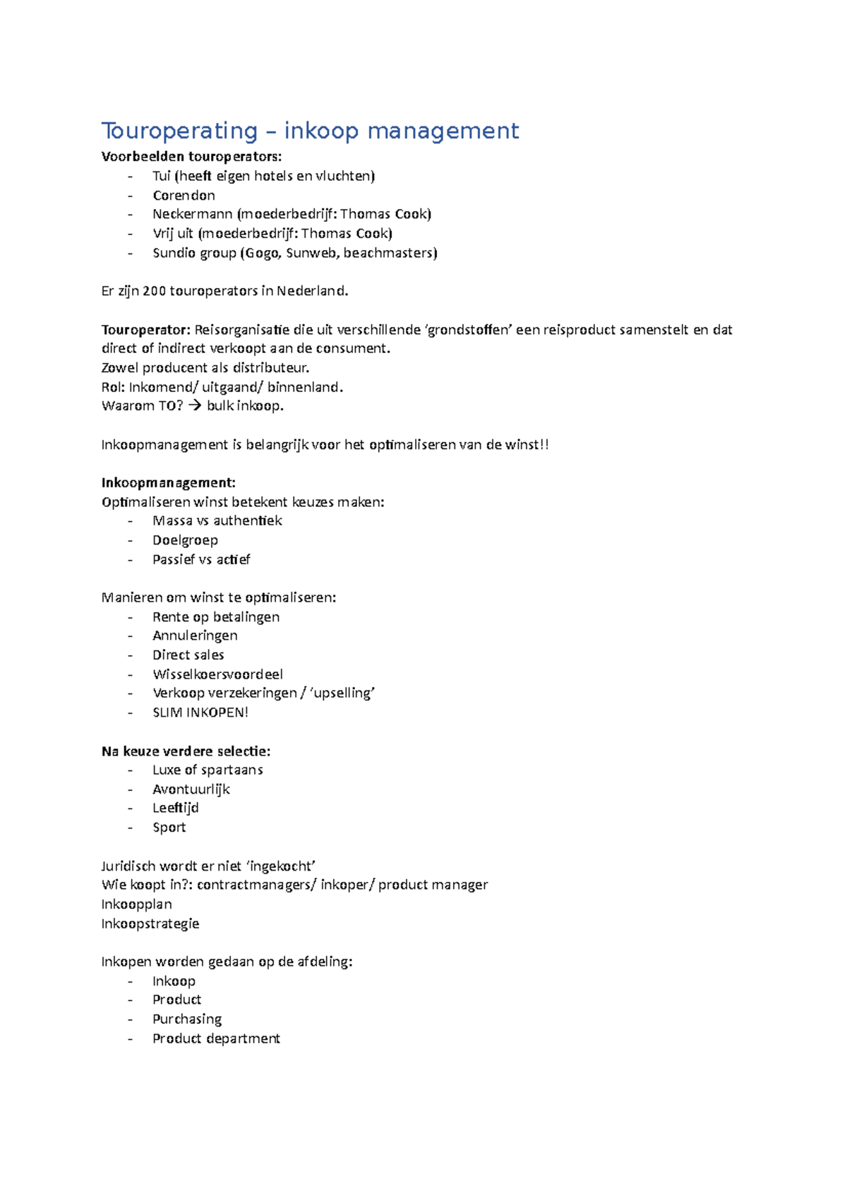 Les 1 - inkoopmanagement - Touroperating – inkoop management ...