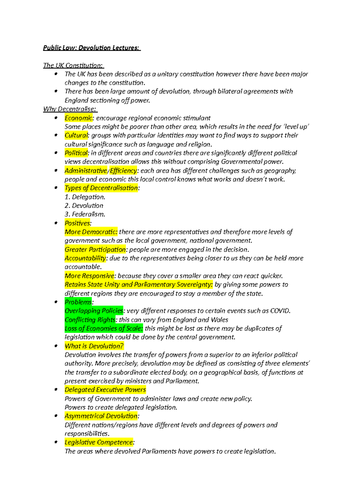 Public Law Devolution Lectures - There has been large amount of devolution, through bilateral ...