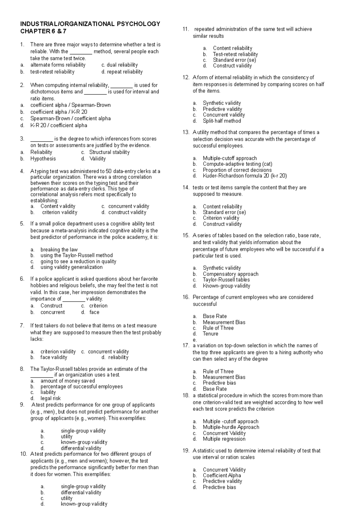 Sample/practice exam 17 February 2018, questions - PSYCHOLOGY CHAPTER 6 ...